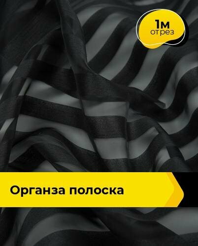 Ткань для шитья одежды Органза полоска 1 м*150 см, цвет черный