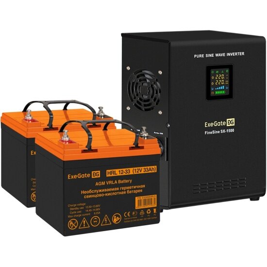 Комплект ИБП Exegate FineSine SX-1500. LCD. AVR.2SH + Батарея 33Aч, 2 шт. 1500VA/1050W