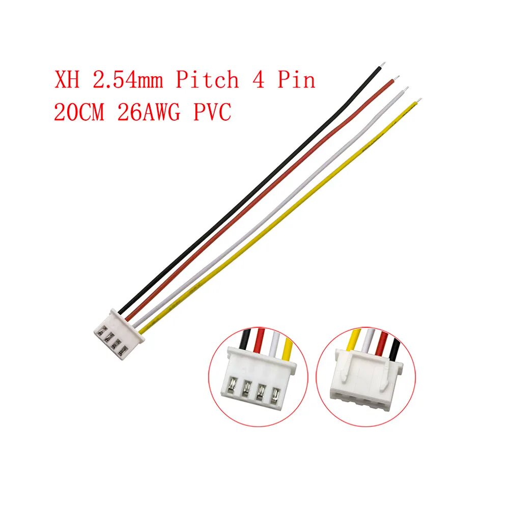 Разъемы XH 2.54 мм 4Pin 20см 26AWG, 5шт, Цвет: 4P-J