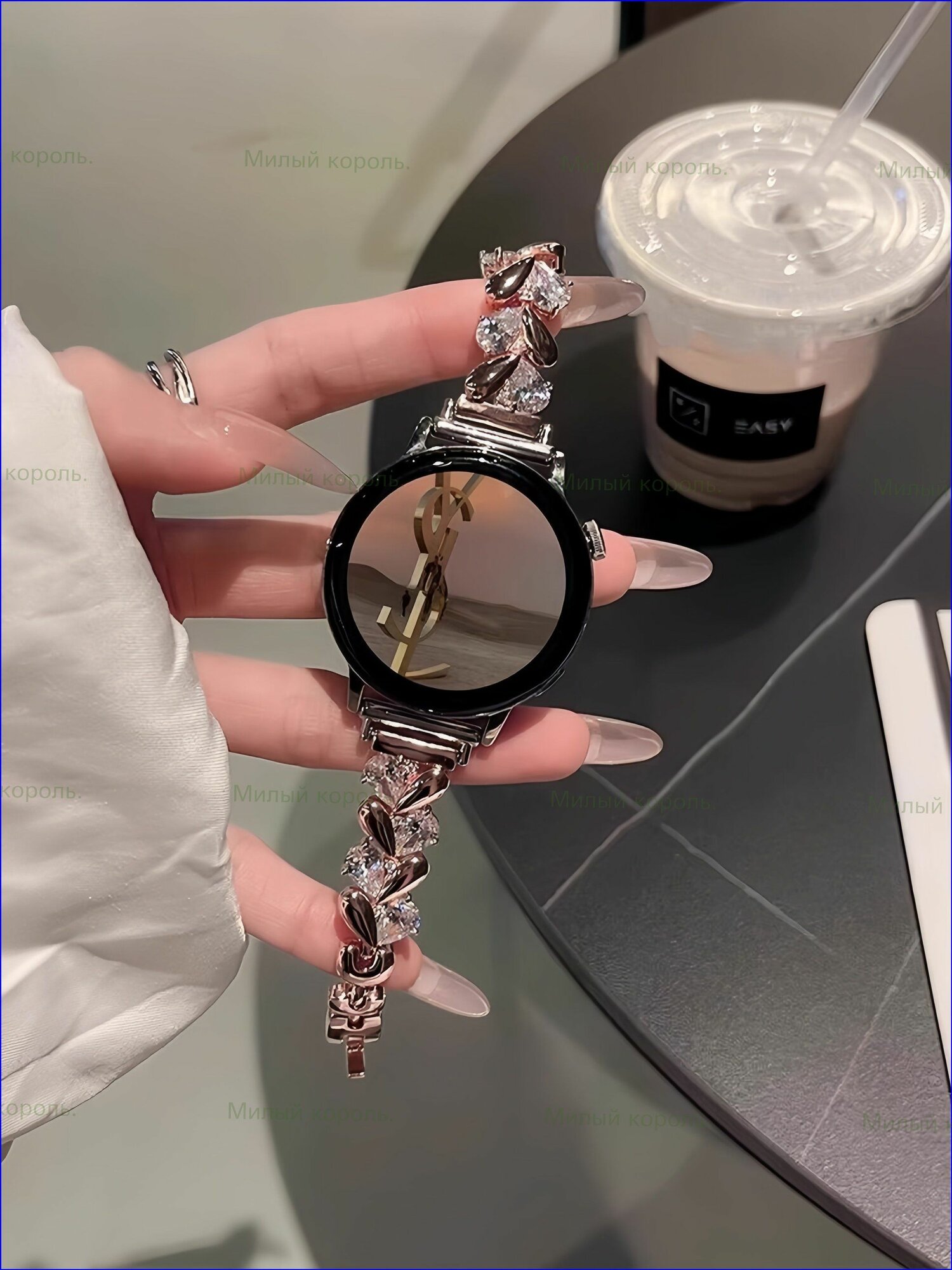 Металлический ремешок для 18мм Huawei Watch GT6/ GT5/ GT4 41 мм, GT5 Pro 42 мм, со стразами