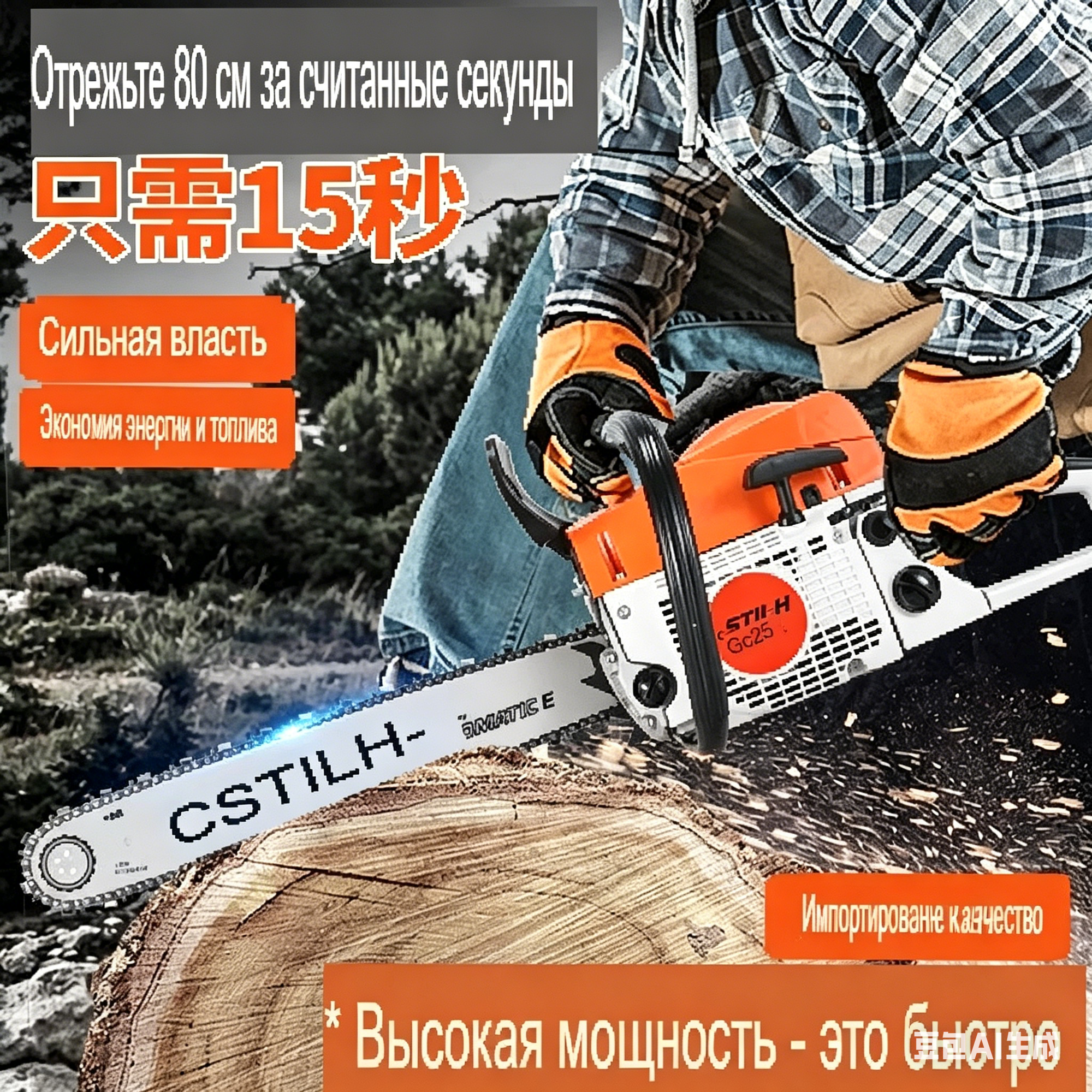 Бензопила мощная, для леса, ручная, новая 251, двухтактная, 16 дюймов, 2 цепи