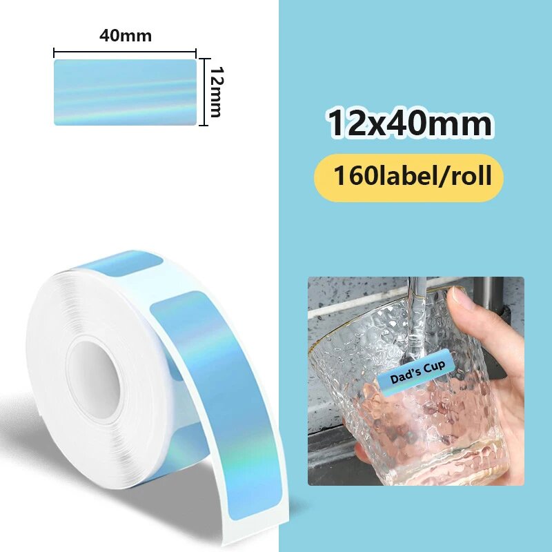 Термоэтикетки 12x40mm, 160шт, голубые, Bekia