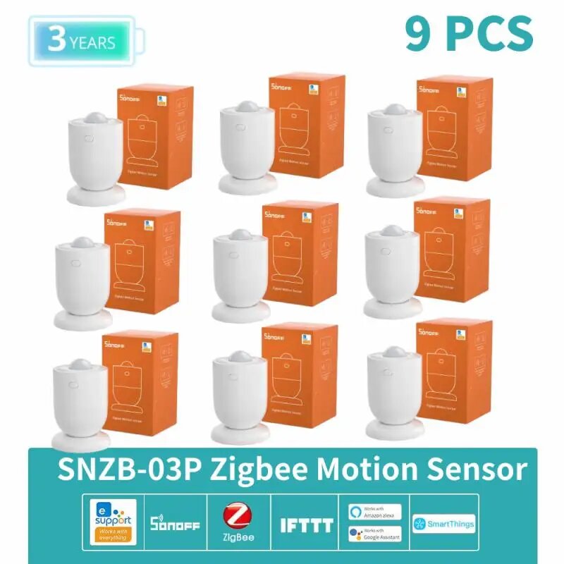 Датчик движения Zigbee SONOFF SNZB-03 SNZB-03P для домашней безопасности, умная сценарная связь через приложение eWeLink, Alexa, Google smartthings, mqtt hub — 9 штук