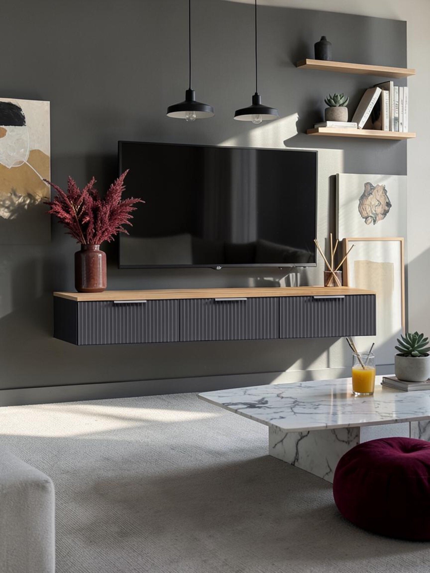 ТВ-тумба Салерно 3 (МДФ) SF-019 Графит Серый графит 0162 РЕ NEW 148x42x22 см, GOODFORM