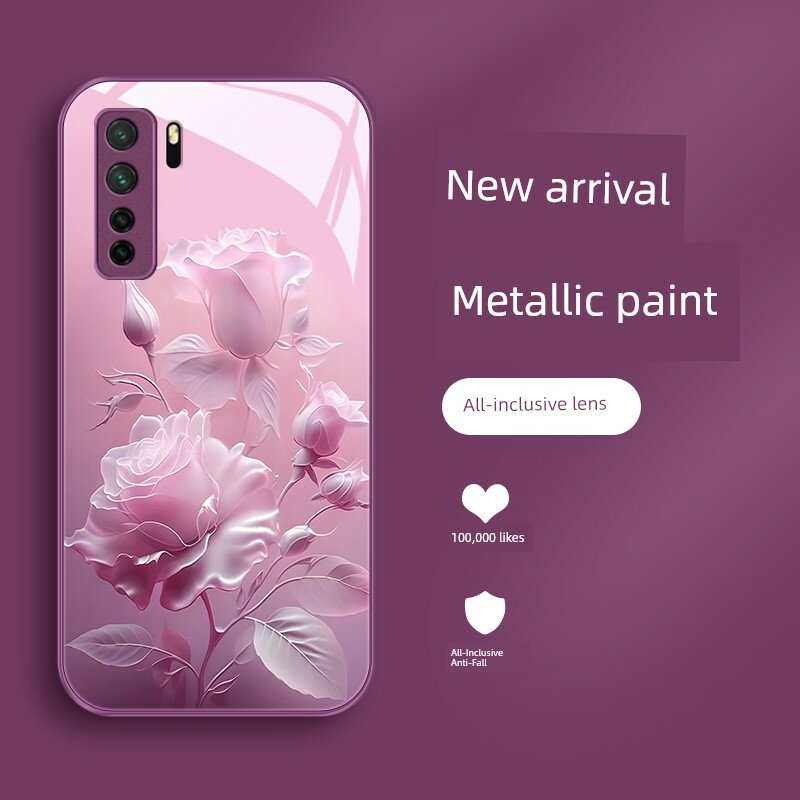 Чехол для Huawei nova 5 Pro из стекла с полным покрытием и защитой от ударов - розовая тема фиолетового цвета