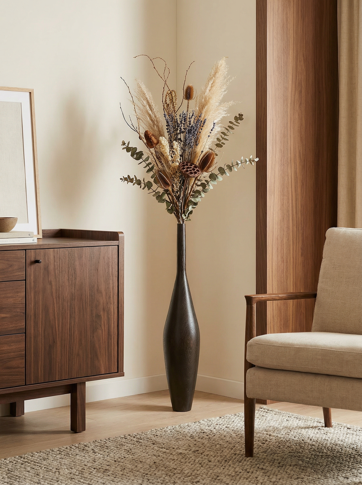 Дизайнерская высокая напольная ваза Stylish Nature из дерева 70см