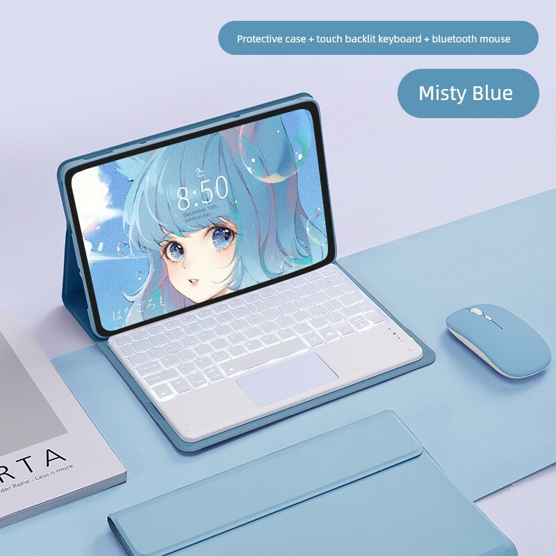 Honor Tablet Z7 12,1 дюйма Версия с сенсорной клавиатурой и подсветкой Мист-блэ с белой клавиатурой мышью защитным