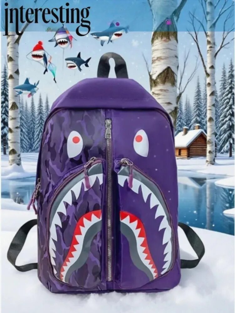 Рюкзак Bape Ape Shark - вместительный фиолетовый рюкзак из нейлона для мужчин и женщин с внутренним карманом