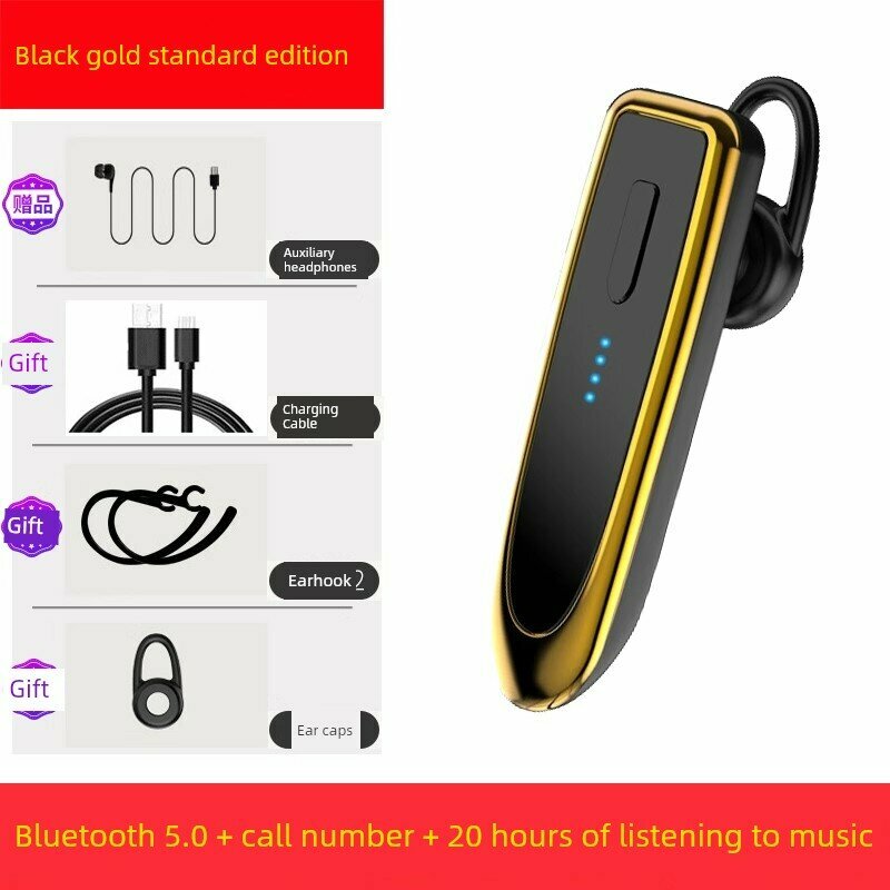 Беспроводные Bluetooth-наушники с шумоподавлением, 24 часа автономной работы, наушник для одного уха, черно-золотой