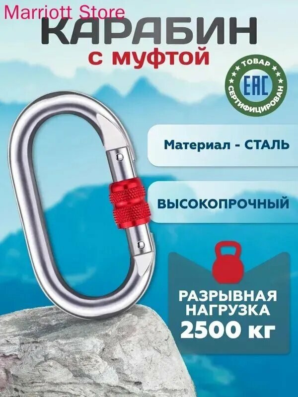 Карабин альпинистский, длина: 108 мм, 1 шт