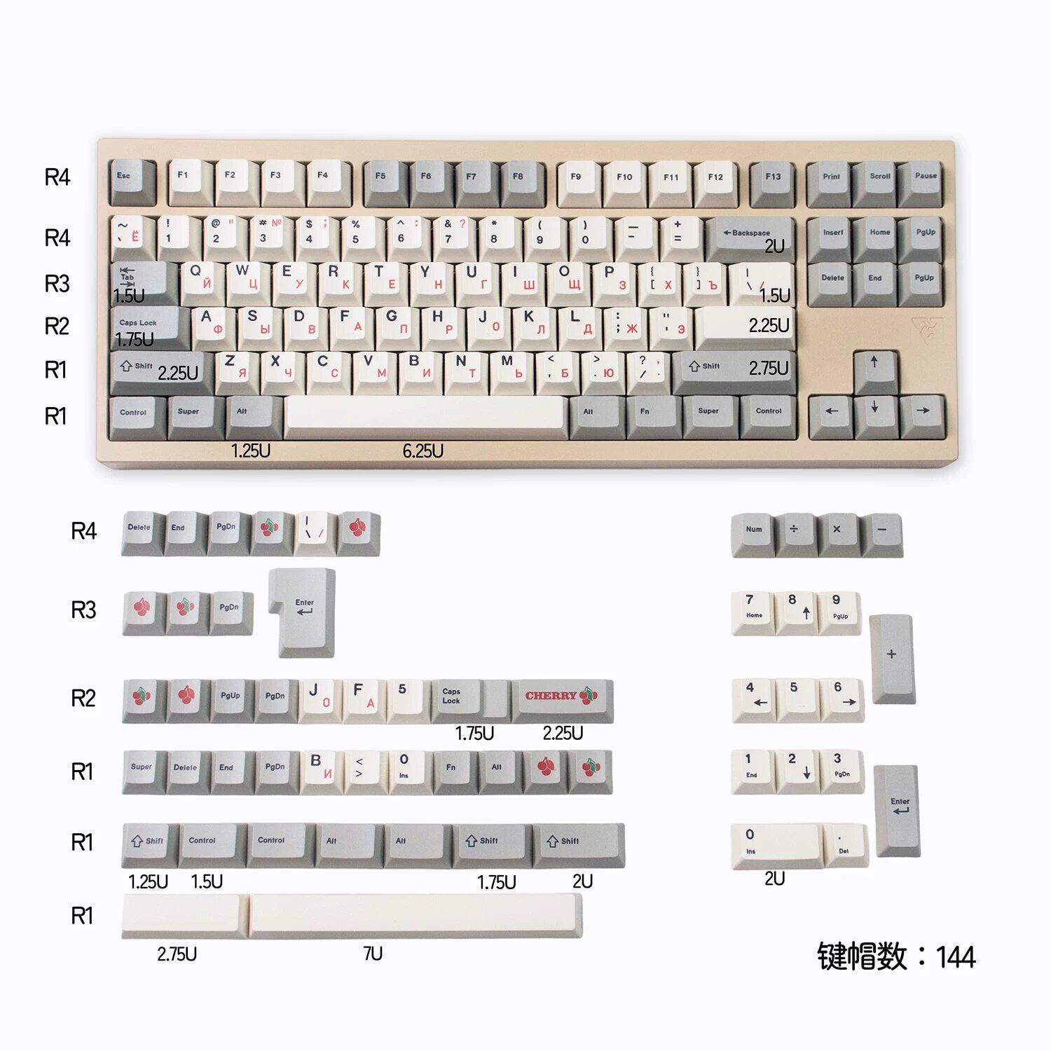 Красные ретро кириллические кейкапы PBT OEM для механической клавиатуры Универсальные подходит для 60%/65%/75%/100%
