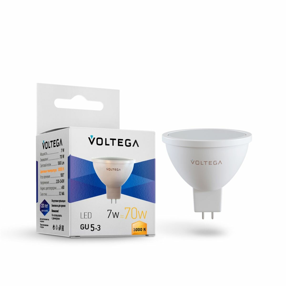 Светодиодная лампа Voltega Simple MR16 7W 3000K GU5.3 7256