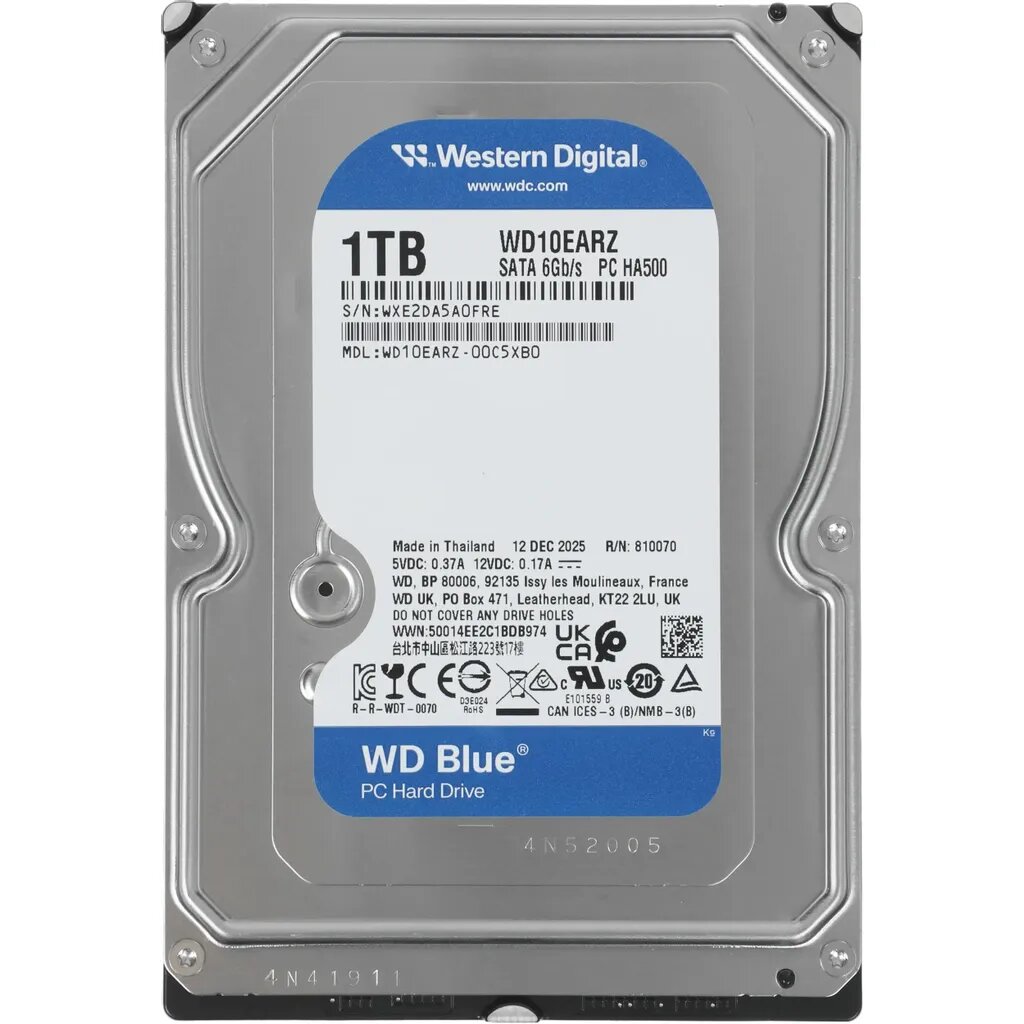 Жесткий диск WD Blue WD10EARZ, 1ТБ, HDD, SATA III, 3.5"