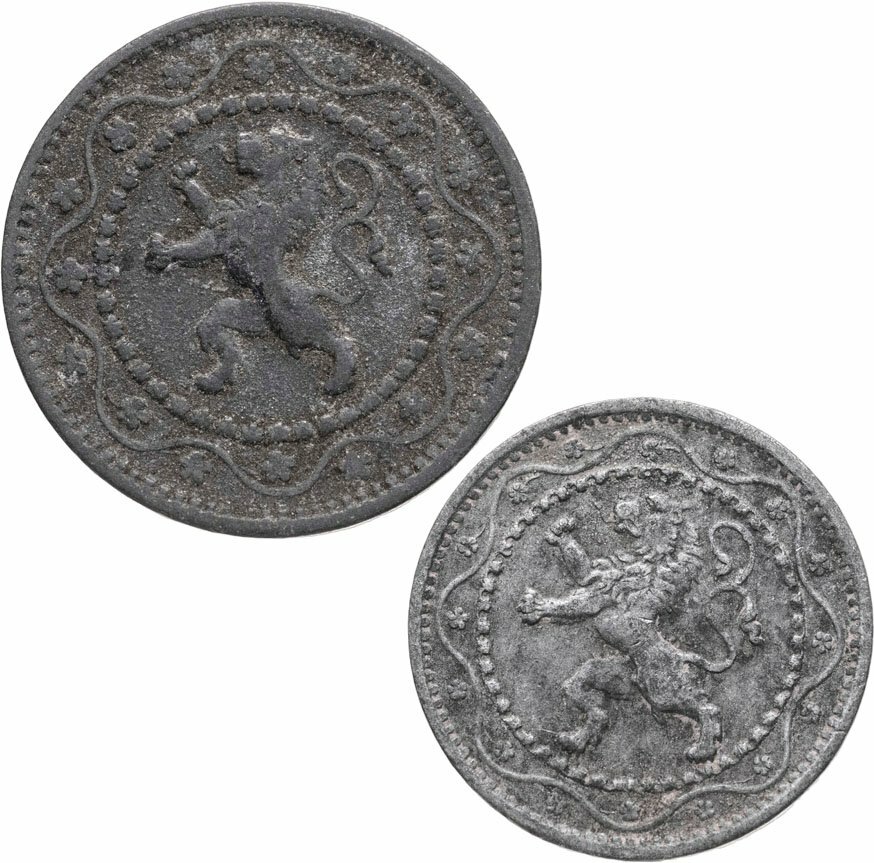 Бельгия набор 5 и 10 сантимов 1916, Цинк, в сохранности VF-XF