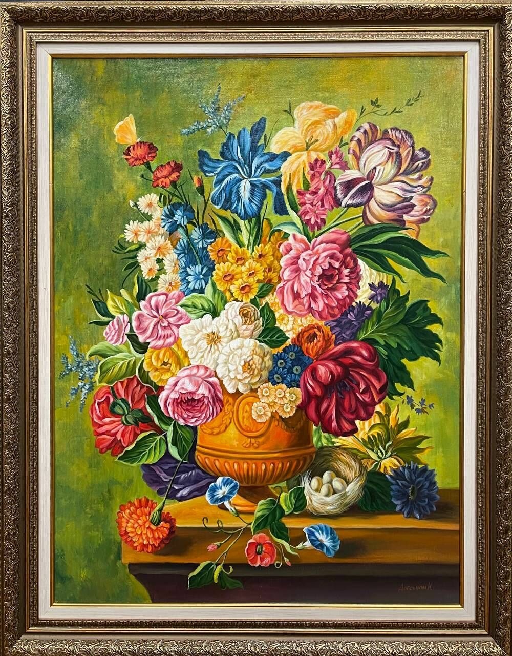 Картина маслом, цветы "Голландский натюрморт". Холст/Масло. Размер 80х60. Автор Добрынин Илья.