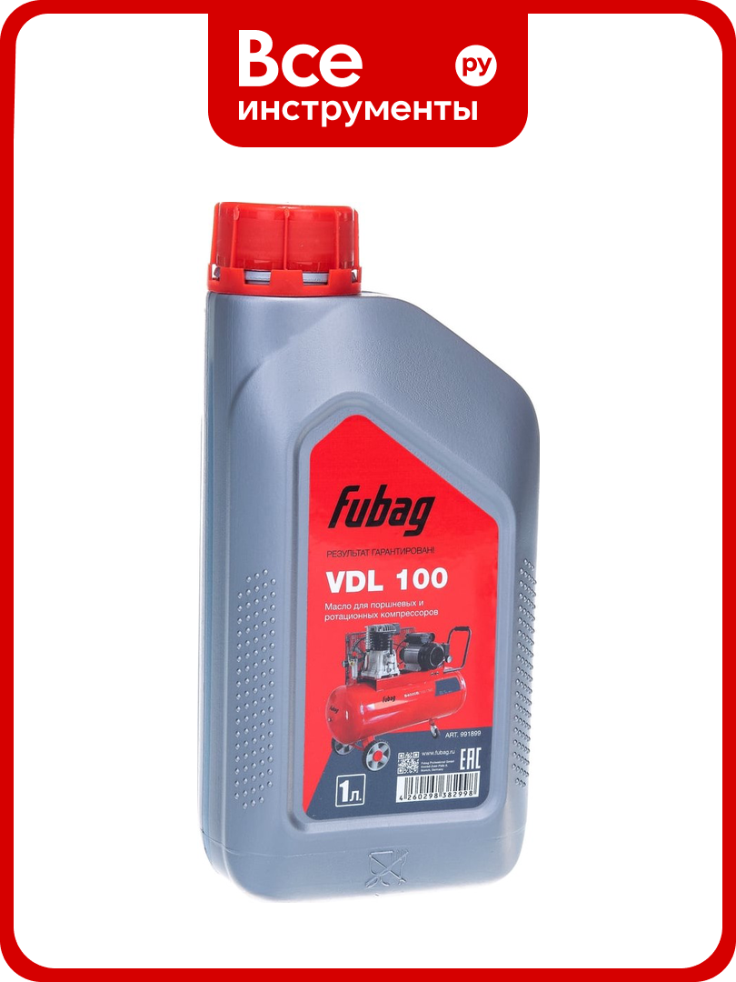 Масло, 1, для поршневых компрессоров 1 л VDL 100 Fubag 991899, 0,882 г, масел образование углеродистых отложений