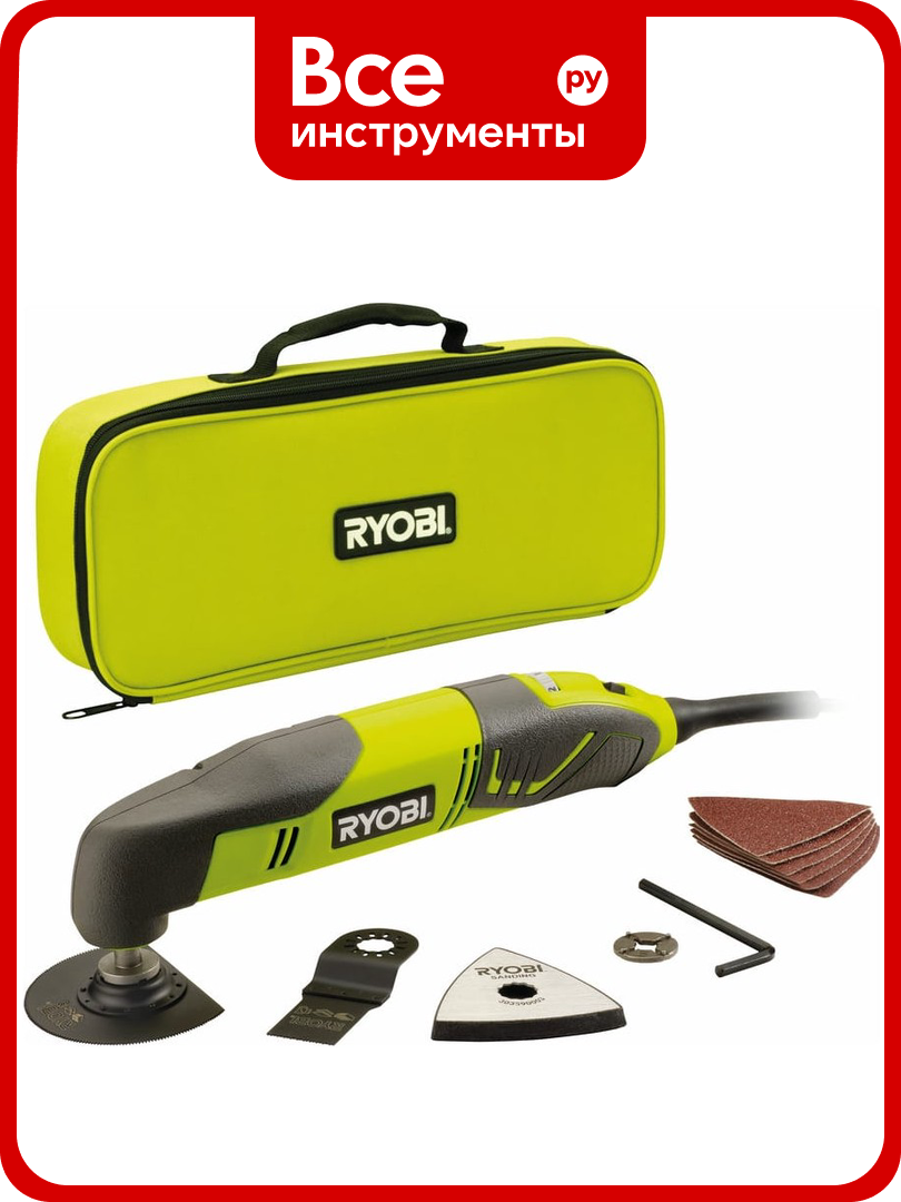 Реноватор Ryobi RMT200S, компактный корпус, щеточный двигатель, многонасадочный набор для домашнего применения