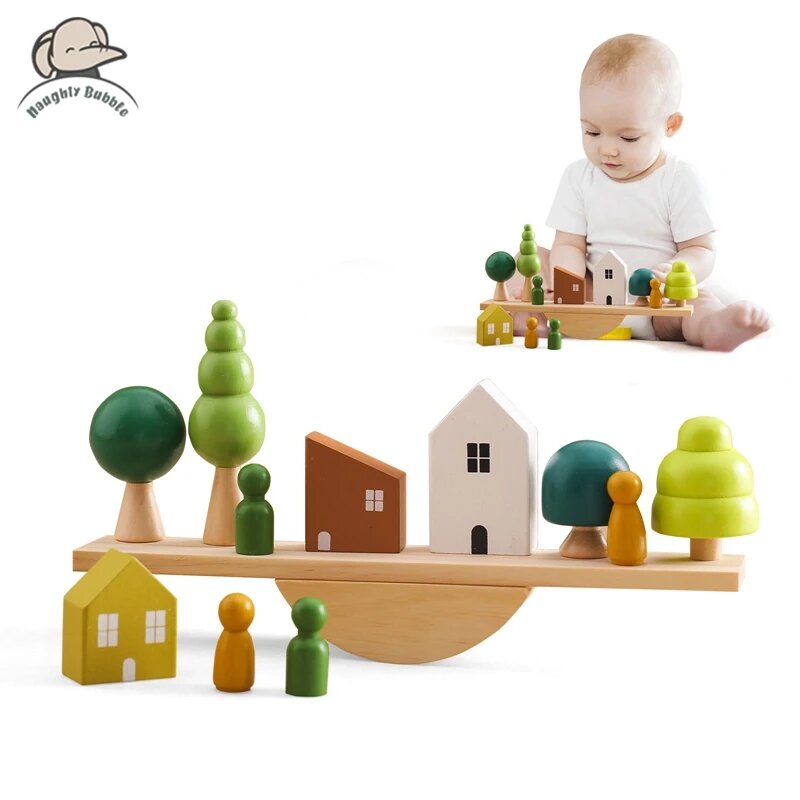 Деревянная балансировочная игрушка с животными, бежевая
