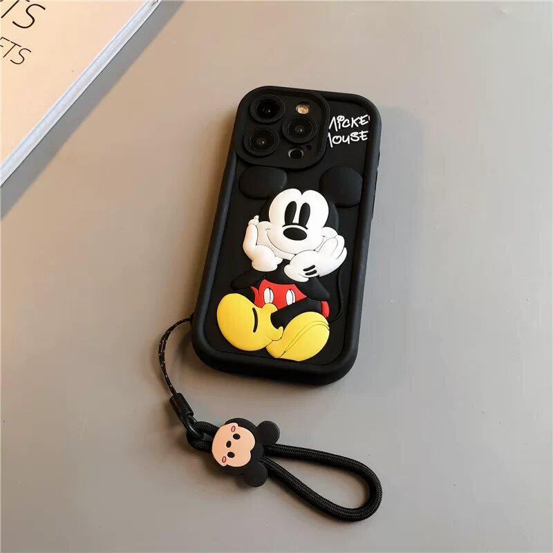 IPhone 16 чехол с Микки в позе 'прижимает ладони' 3D силиконовый с ручкой