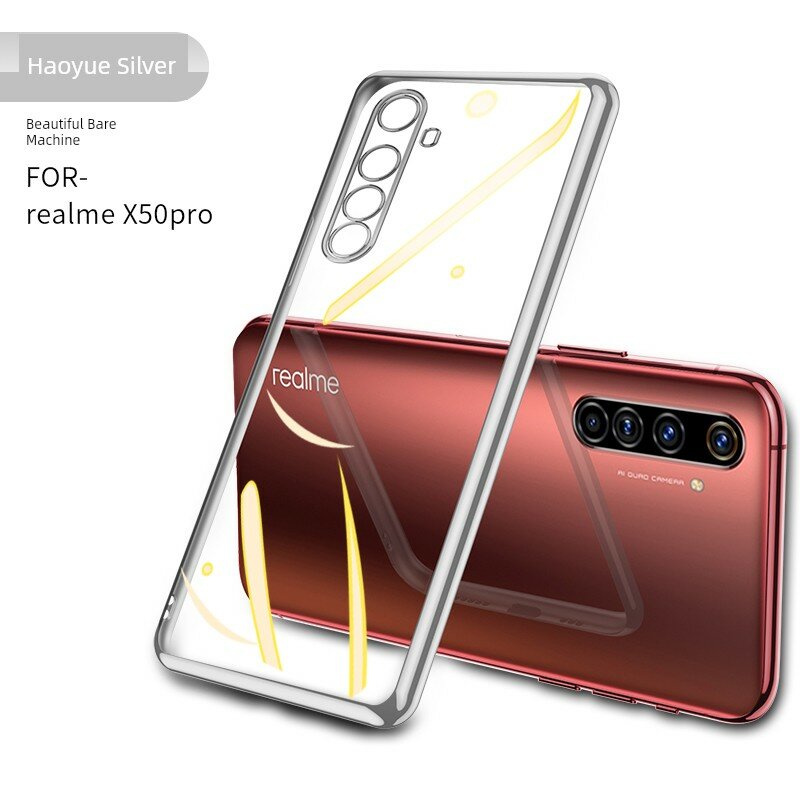 Силиконовый чехол для Realme X50 с защитой камеры от царапин в лунно-серебристом цвете, полная защита