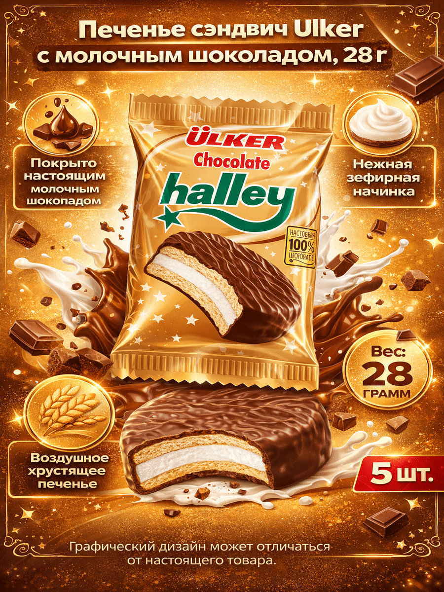 Печенье сэндвич Ulker с молочным шоколадом, 28г x 5 упаковок