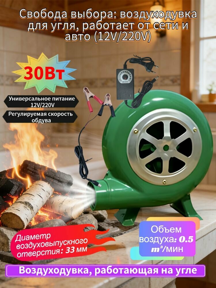 Воздуходувка для угля 30Вт: работает везде (12V/220V)! Для шашлыка и кемпинга. Компактная, но мощная, не занимает места.