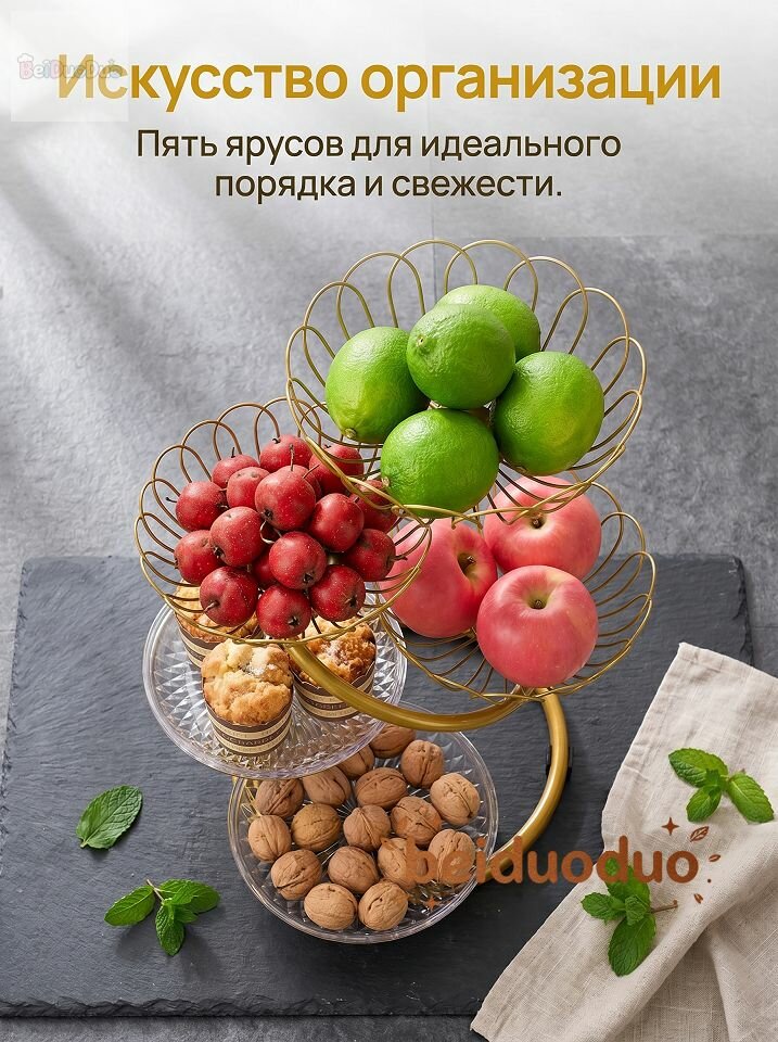 Фруктовница WYYBJ, металл, золотистый цвет, 39см, набор 6шт.