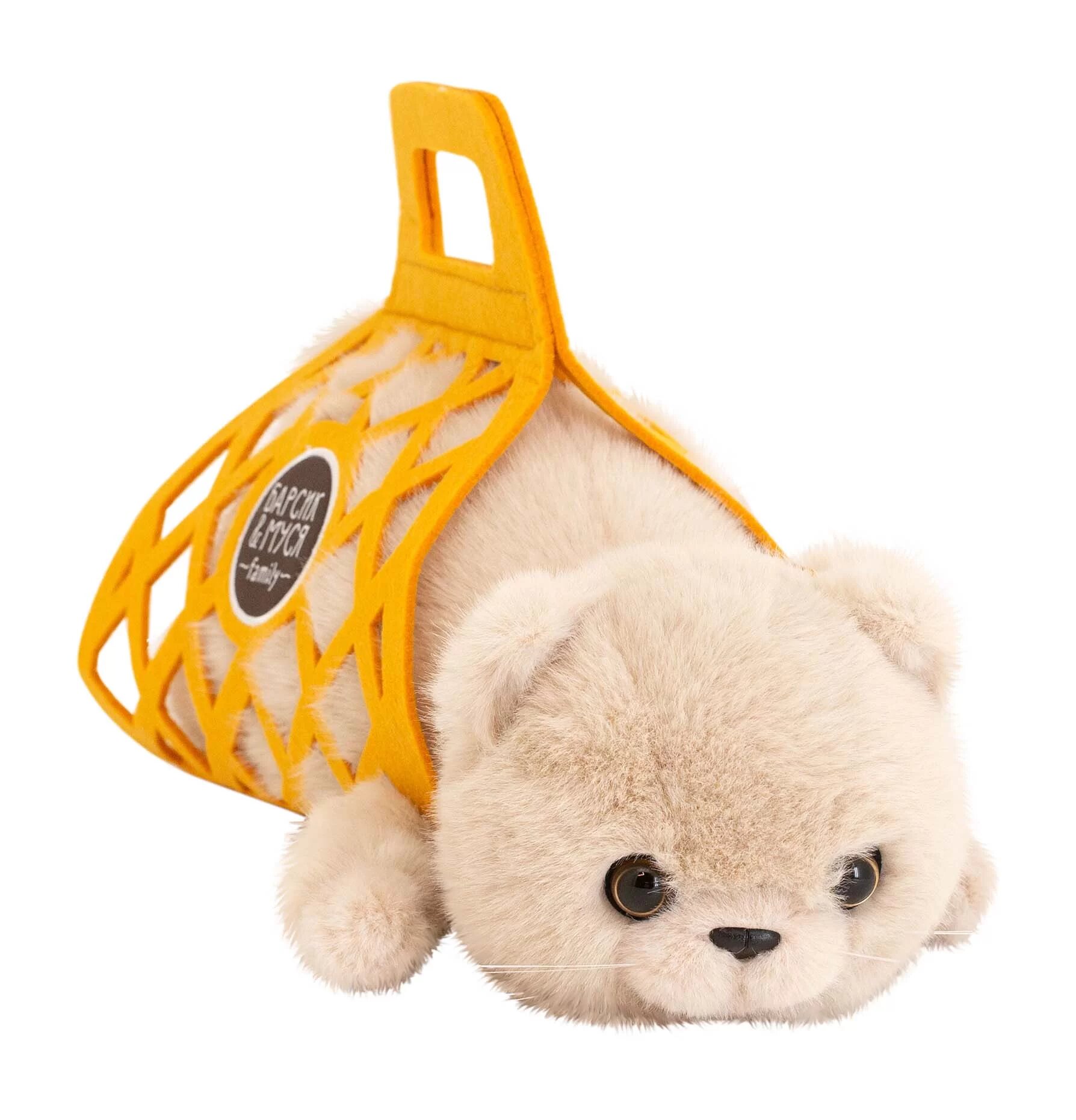 Детская мягкая игрушка ORANGE TOYS Кот Барсик в сумке бежевый, 35 см