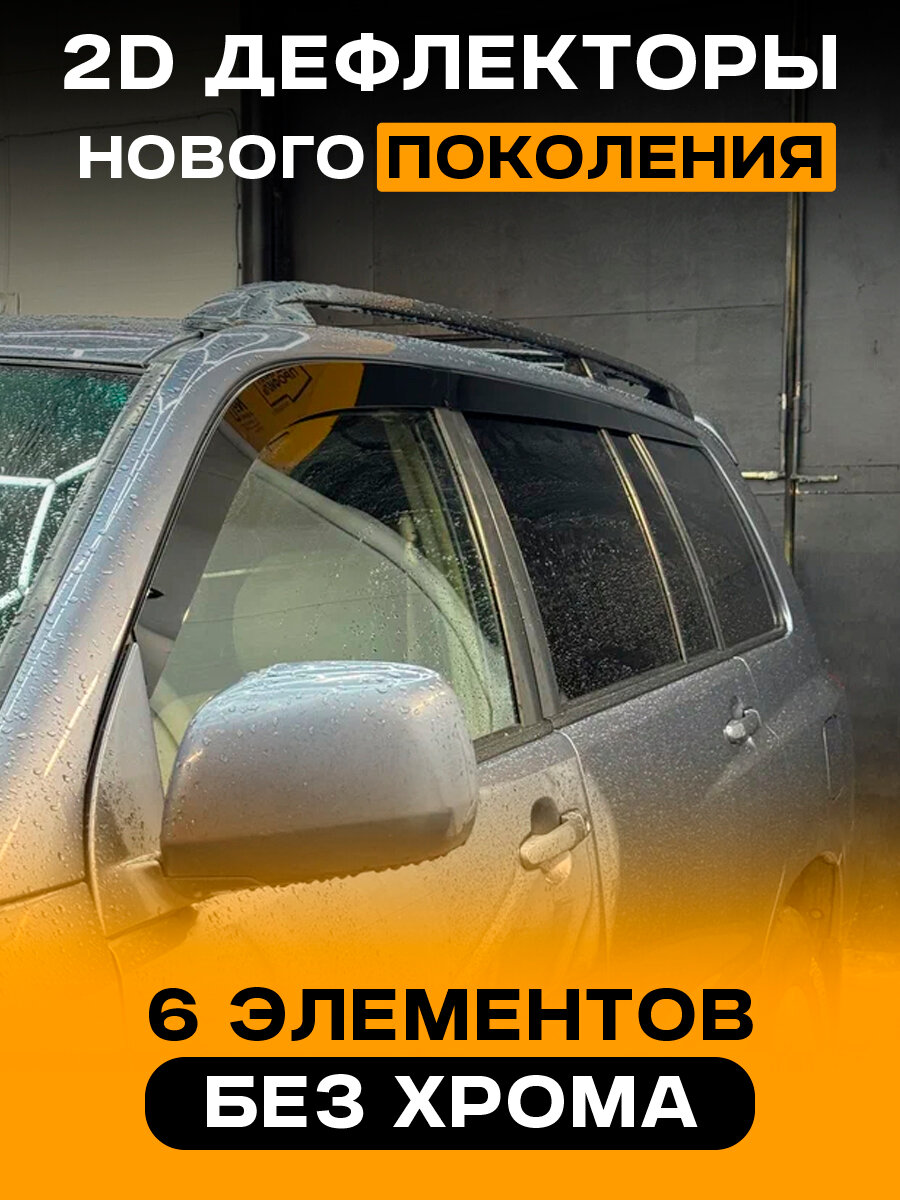 Дефлекторы на Toyota Highlander XU20 (Тойота Хайлендер 20) 2001-2007, 2D ветровики на окна автомобиля, черные