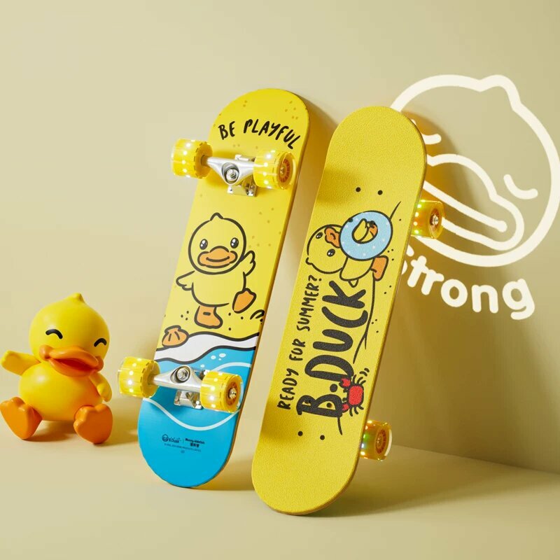 B.Duck Плавающая Желтая Уточка 28-дюймовый Детский Скутер со Светящимися Колесами и Защитным Оборудованием для Малышей