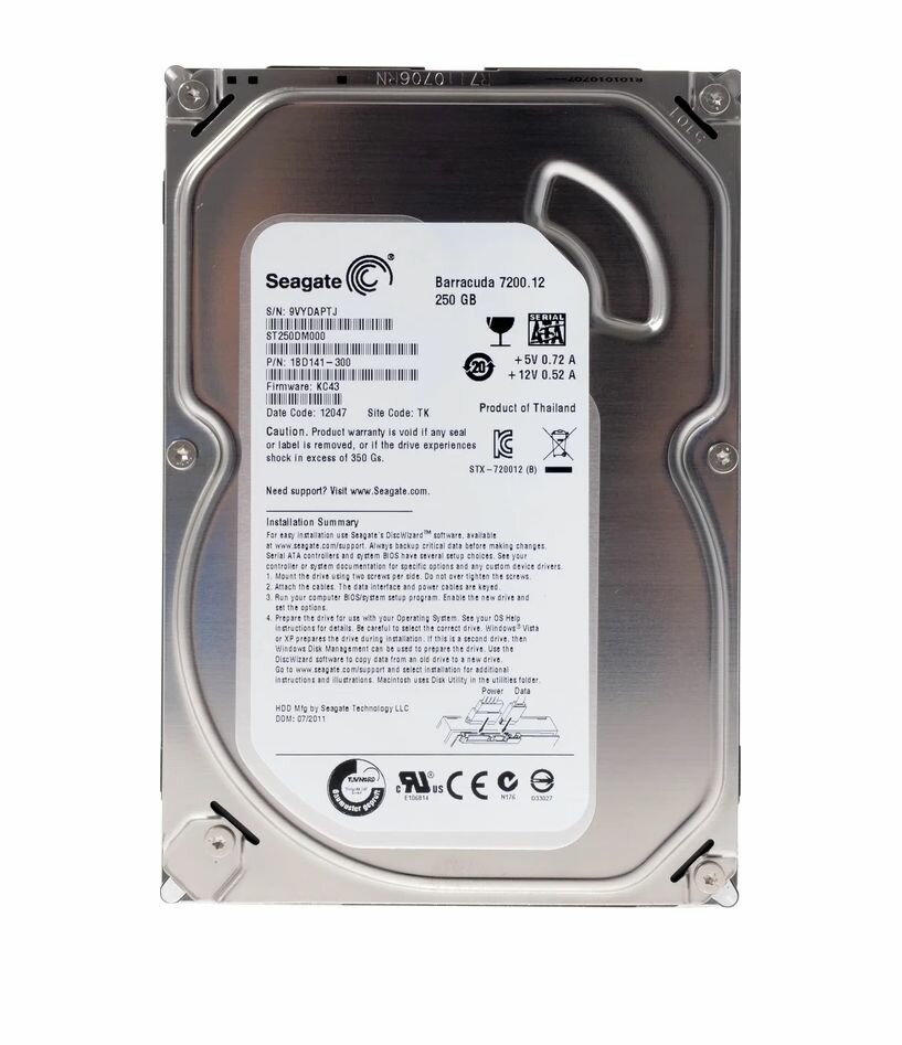 Жесткий диск Seagate Barracuda ST250DM000, 250ГБ, HDD, SATA III, 3.5"