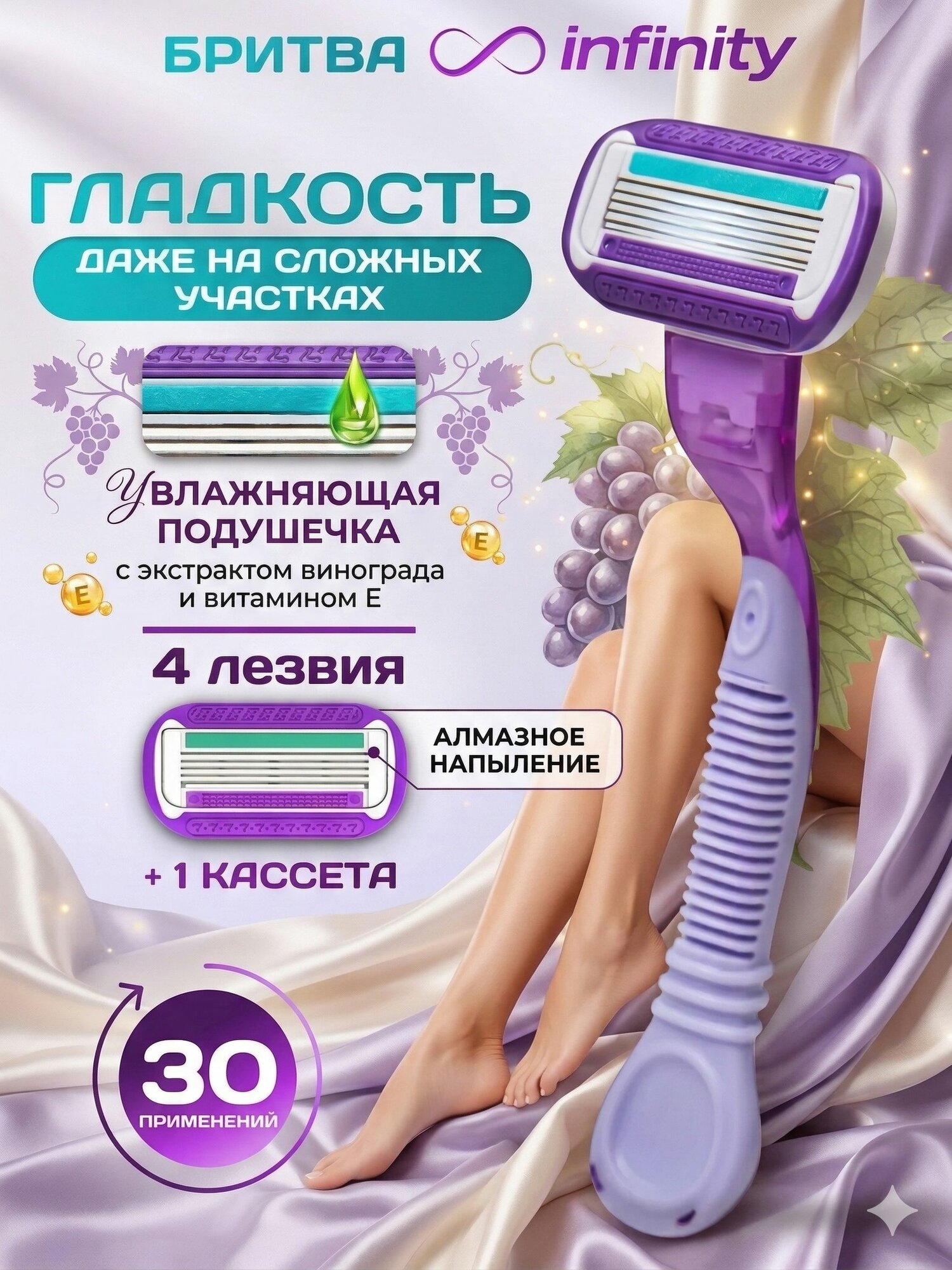 Бритва женская станок для бритья с 2 кассетами SenseBerry, 4 лезвия