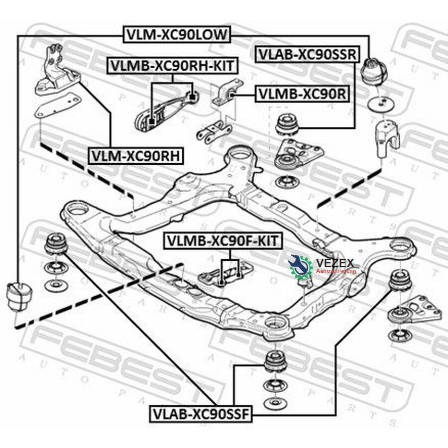 FEBEST VLMBXC90RHKIT подушка КПП! с сайлентблоком\ Volvo XC90 03>