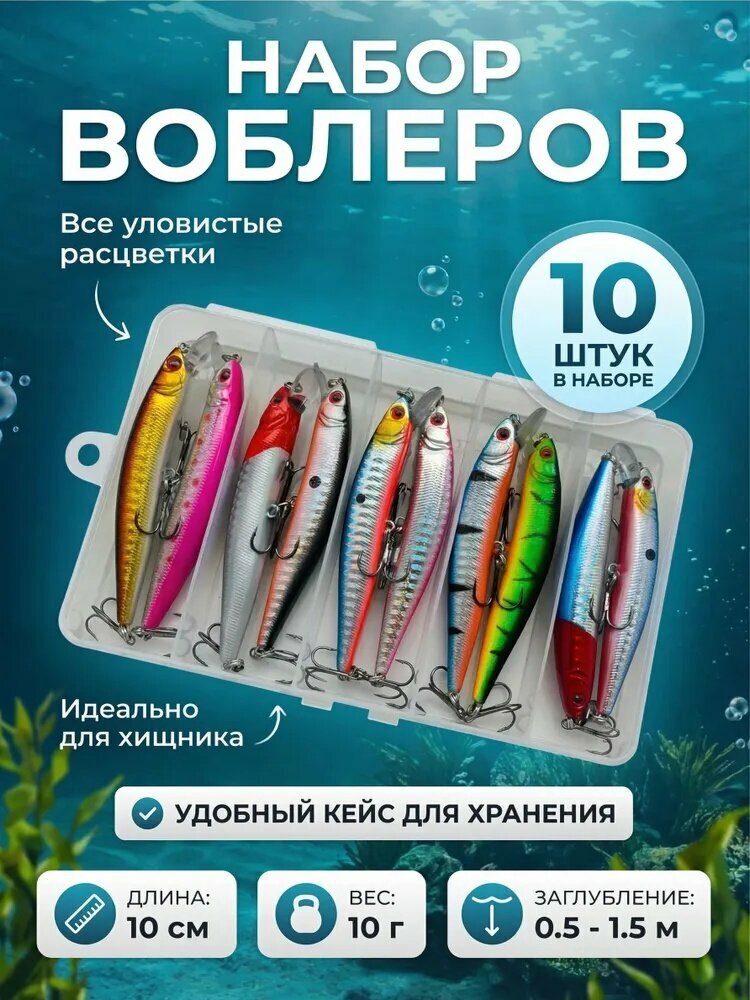 Набор воблеров в кейсе, 10шт