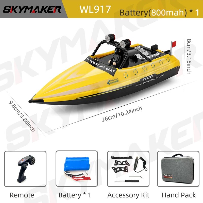 Радиоуправляемая лодка WL917, желтая, 800mAh