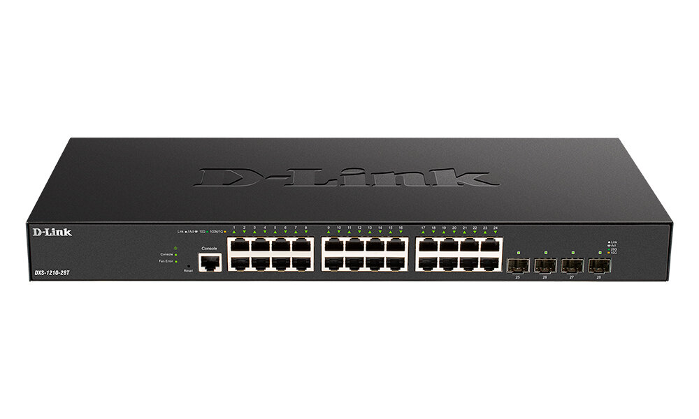 Коммутатор D-Link DXS-1210-28T, RJ-45, SFP28, 28 портов, 680 ГБит/с, неуправляемый, черный