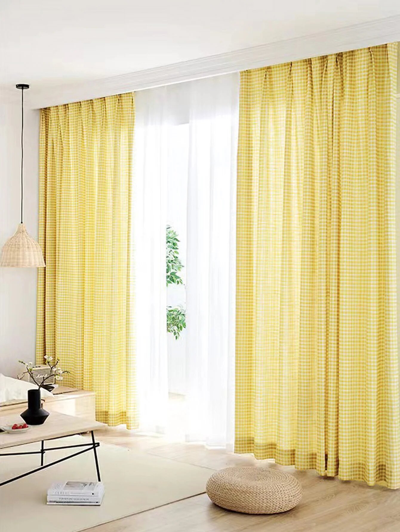 Желтые шторы в клетку 100x200 см, 1 шт
