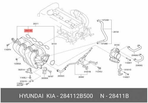 Прокладка впускного коллектора двигателя Hyundai / Kia (Mobis) 284112B500