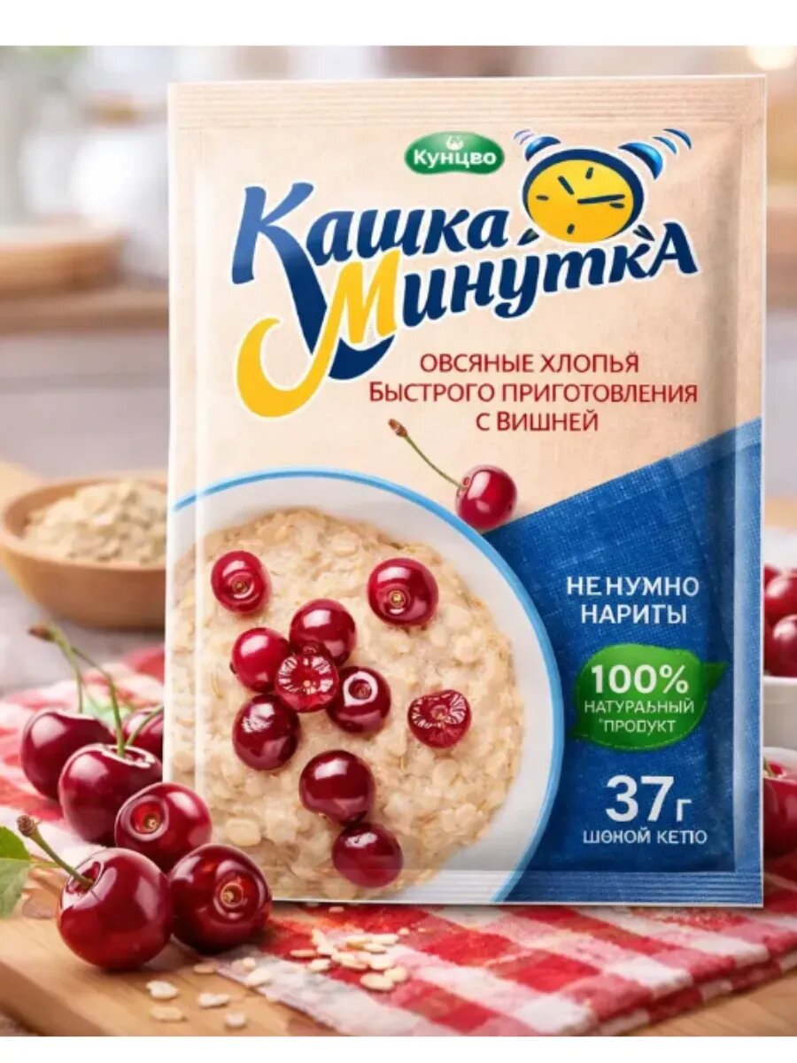 Каша 3 пакетика по 37 гр. с вишней овсяные хлопья минутка
