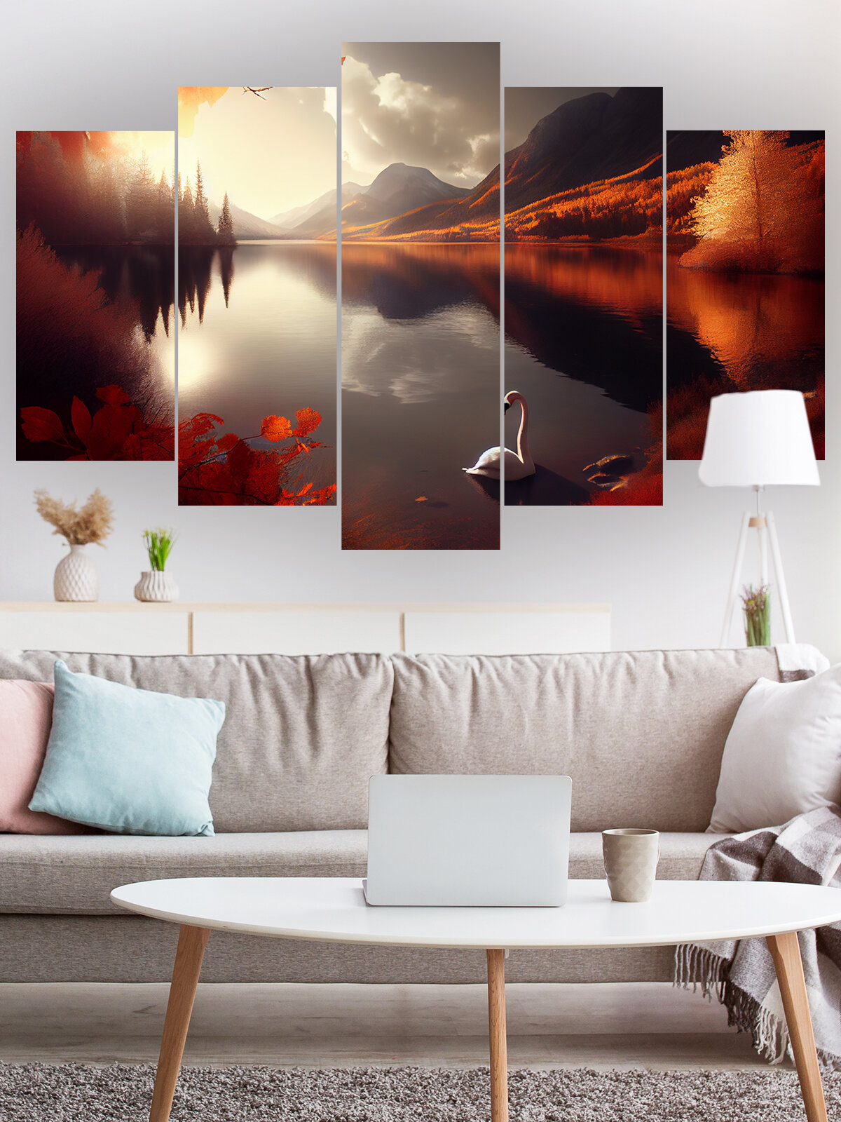 Картина модульная на стену CHAROM "Лебедь в золоте" 80x140см
