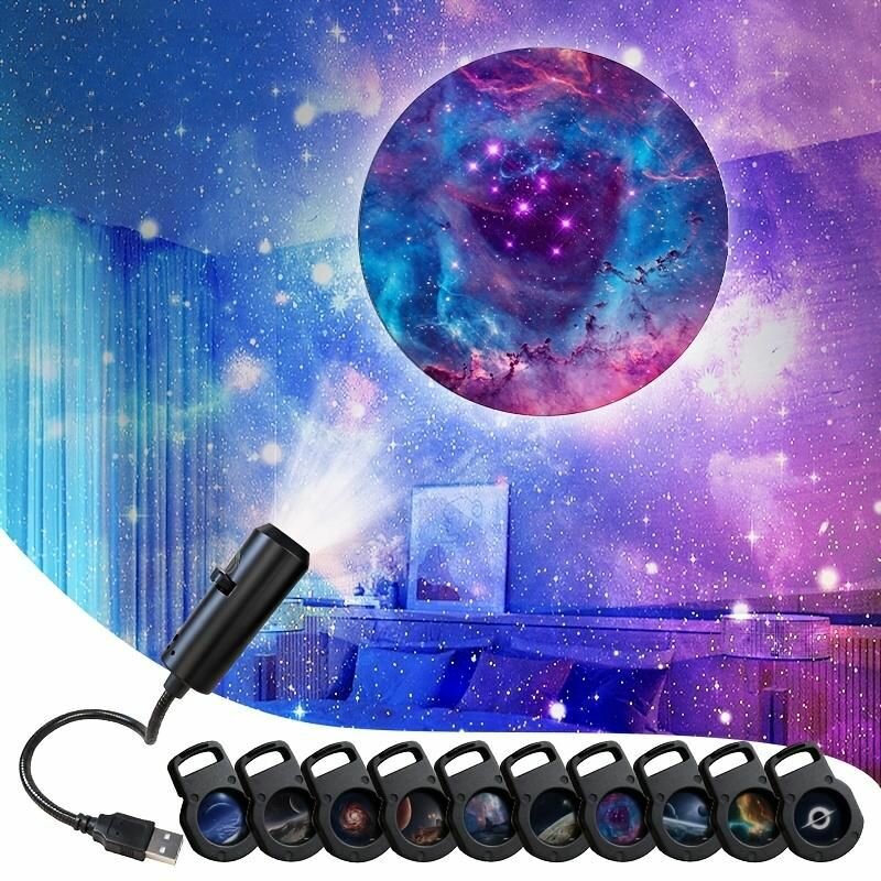 Светодиодный USB-проектор Light 3/6 шт, регулируемый ночник, проектор с рисунком для уютной домашней атмосферы в спальне