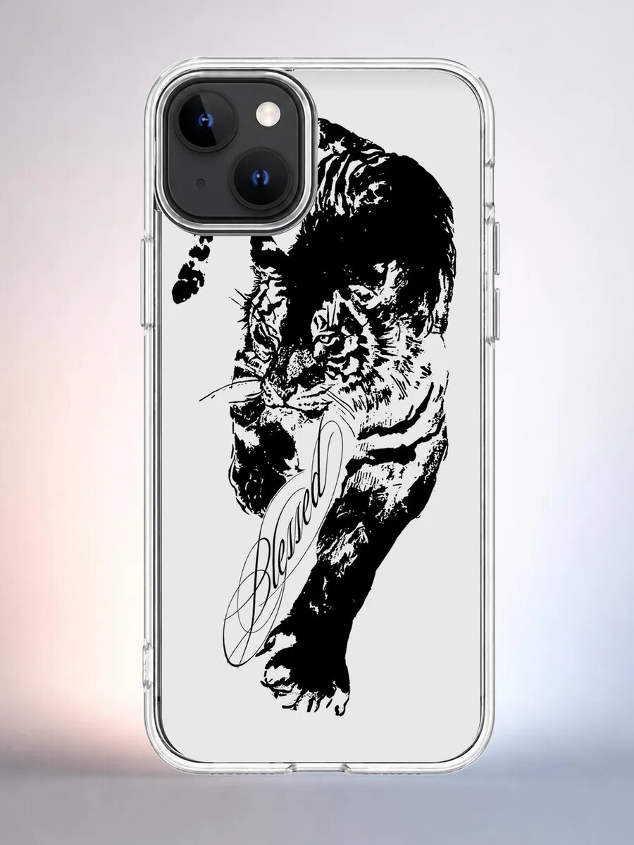Чехол iPhone 14 тигр blessed силиконовый прозрачный