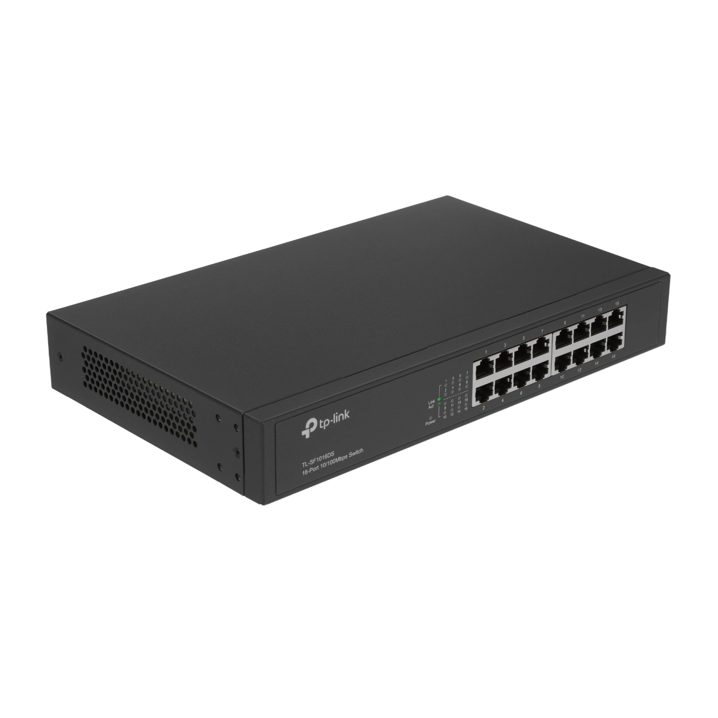 Коммутатор TP-LINK TL-SF1016DS, неуправляемый, 16хRJ45, 1U, 8K MAC-адресов, черный