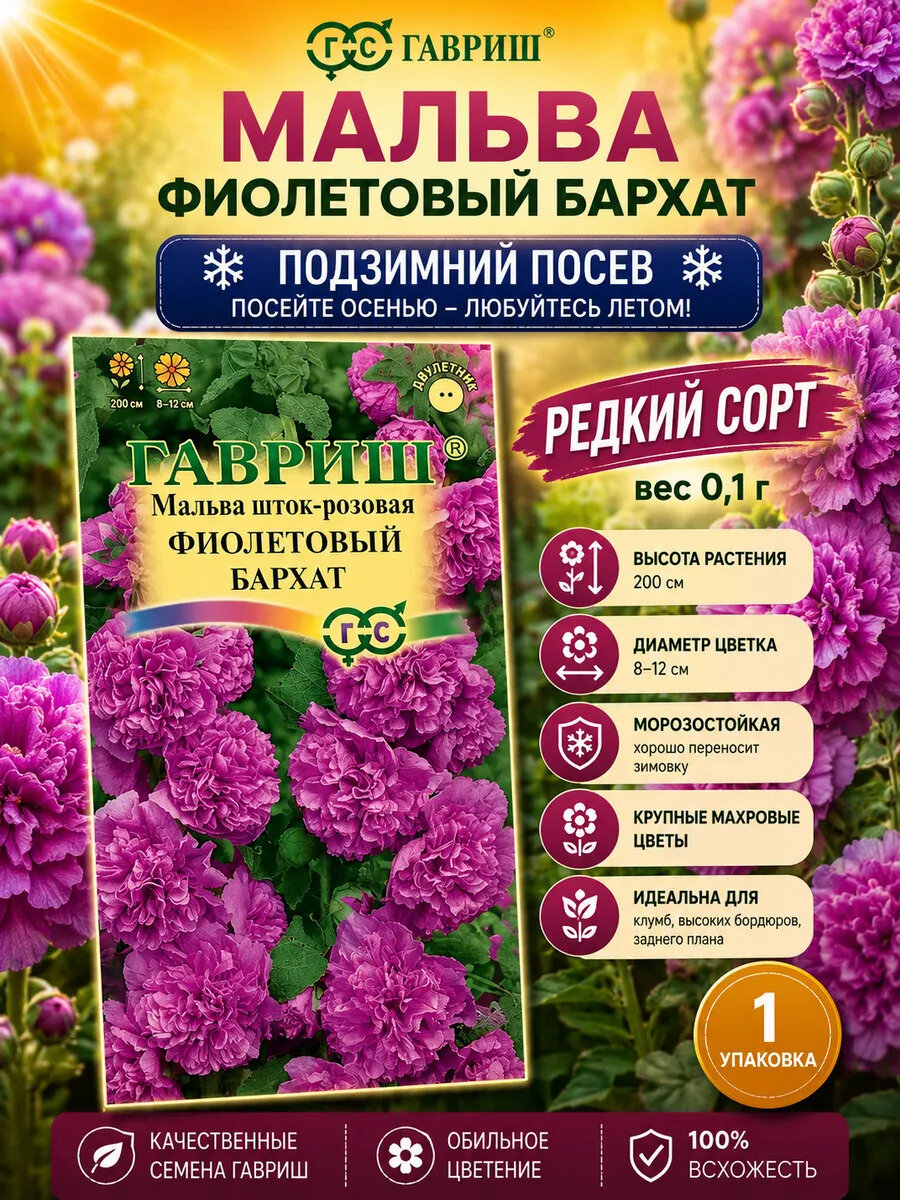 Семена мальва шток роза Фиолетовый бархат махровая 1 пакет