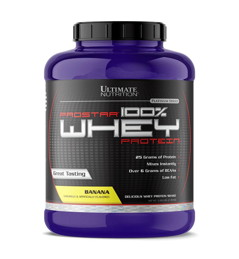 Ultimate Nutrition Prostar Whey, для набора мышечной массы и похудения, порошок 2,39кг со вкусом банана