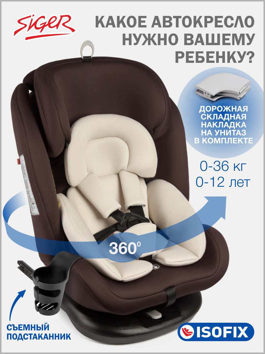 Автокресло детское Siger Престиж Isofix (Изофикс) 0-36 кг, цвет шоколад