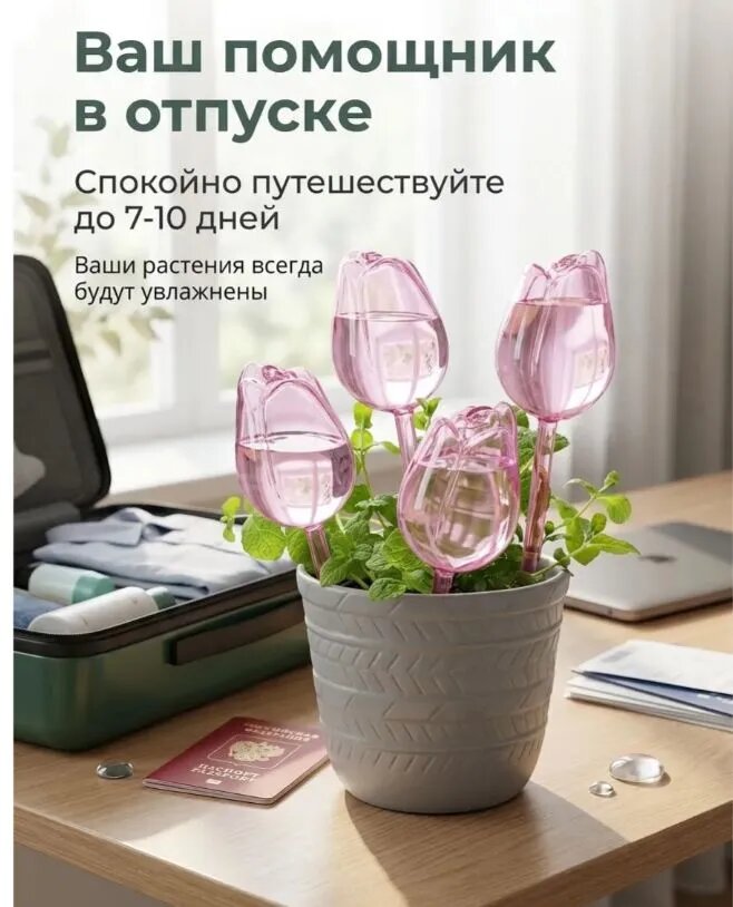 Кашпо с автополивом 1 л, 24 см, 4 шт, цвет горчичный, красный