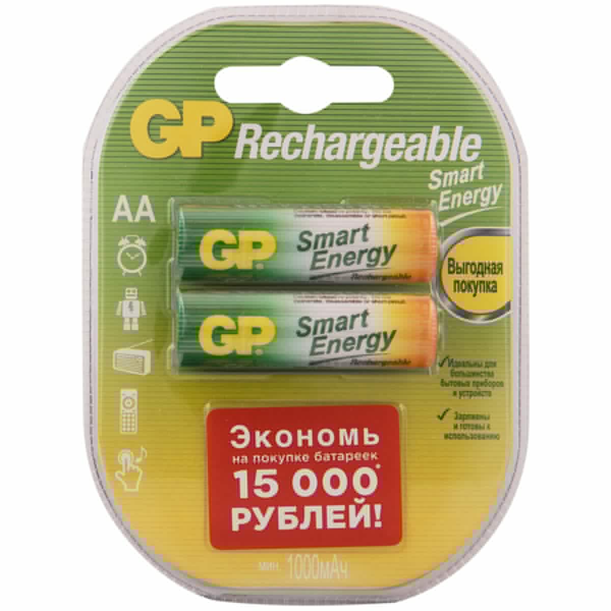 Аккумулятор GP AA/HR6 (1.2 В, 1000 mAh) NiMH (блистер, 2шт.) (100AAHCSV-2CR2)