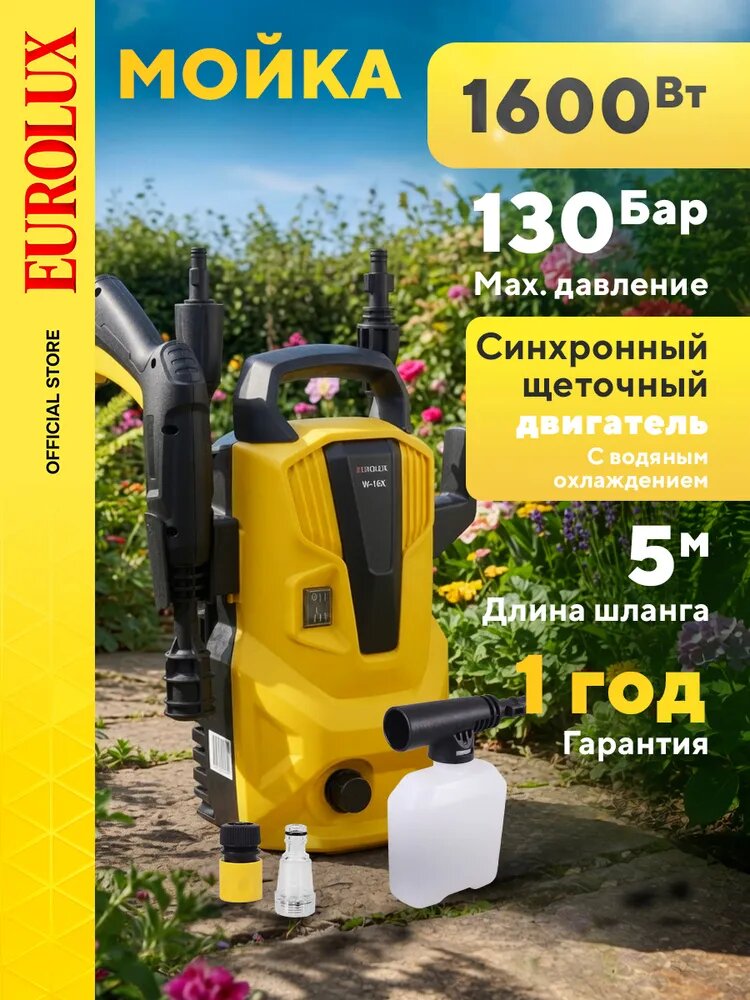 Мойка высокого давления с барабаном 130 бар, 1600вт Eurolux W-16X