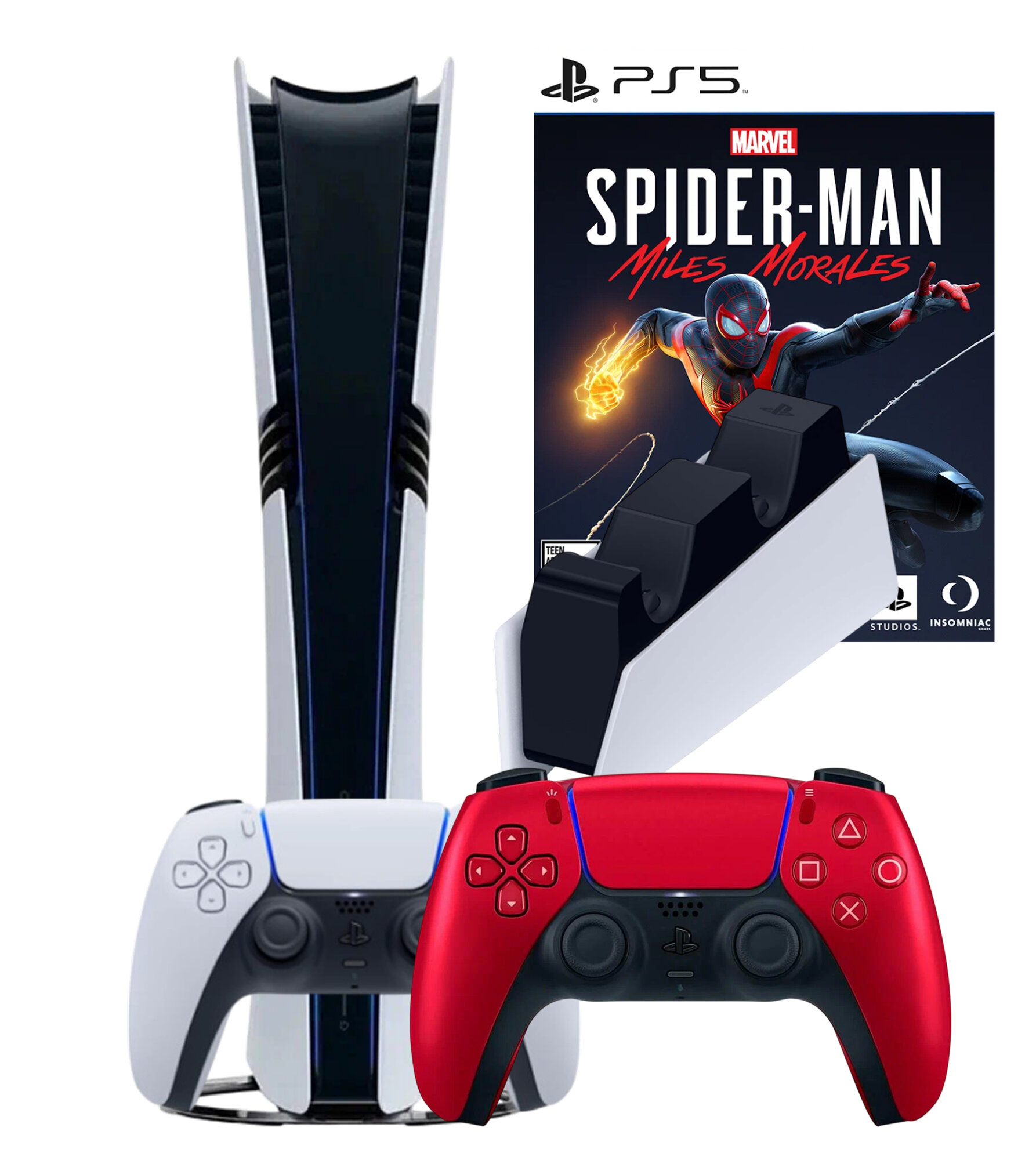 Игровая приставка PS5 Pro + игра Spider Man Morales + Dualsense Charging Station+DualSense PS5 Volcanic Red